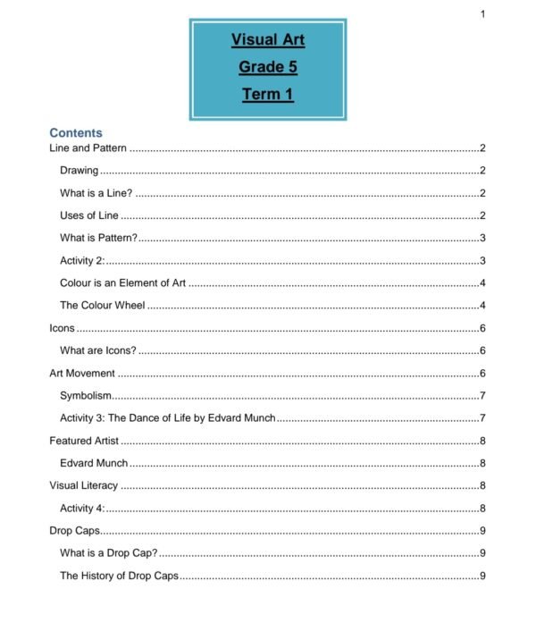 Grade 5 Visual Arts Summary - TeacherHQ